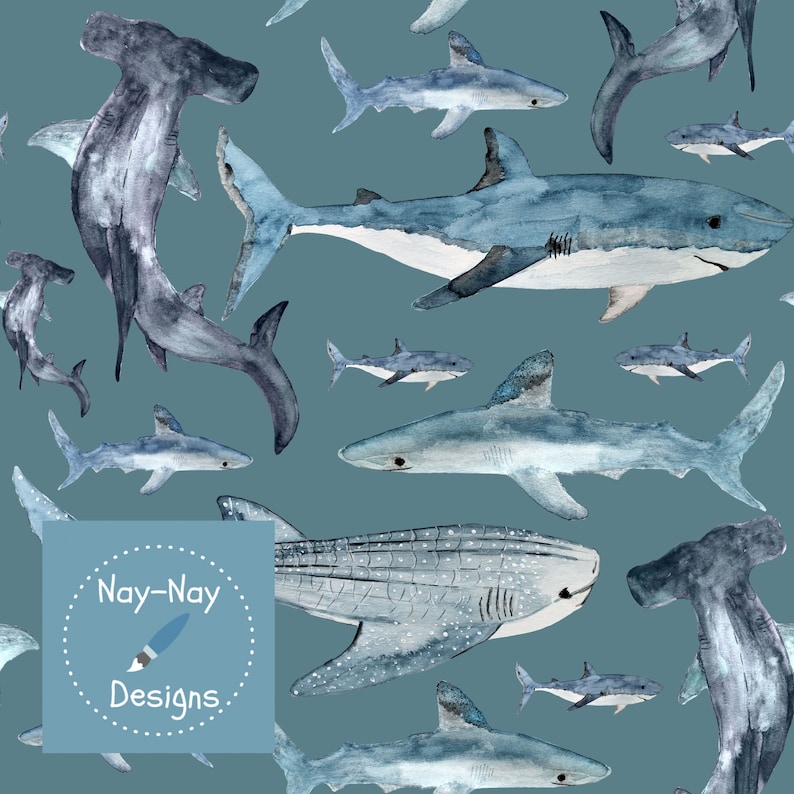 Seamless Fabric Design Sharks - Etsy
