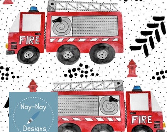 Fire Engine, Truck Seamless Fabric Design, Repeat Tile, Pattern Lunoe ...