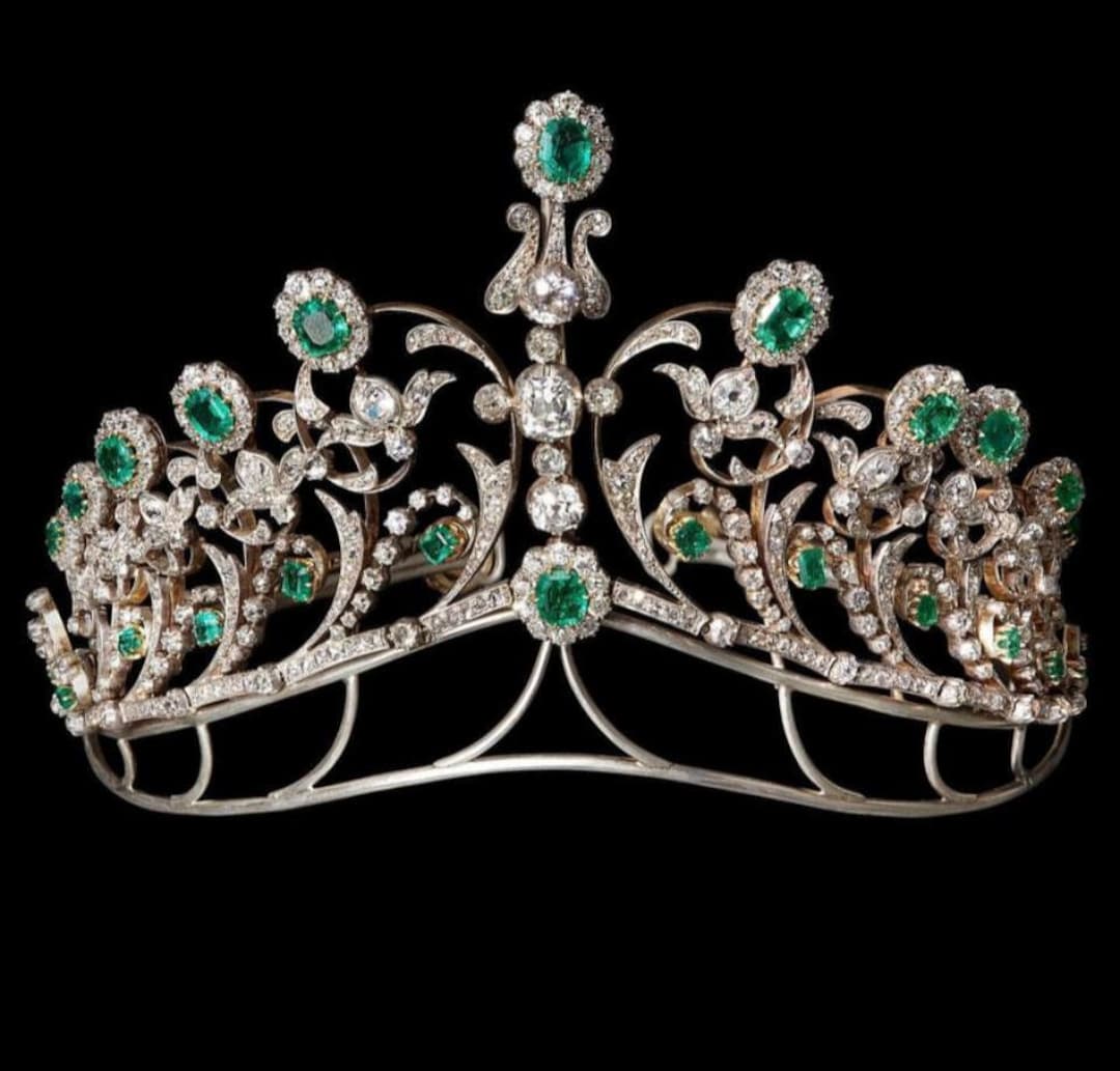 Victorian Era Inspired Simulated Diamond Emeral Princess Bridal Tiara ...