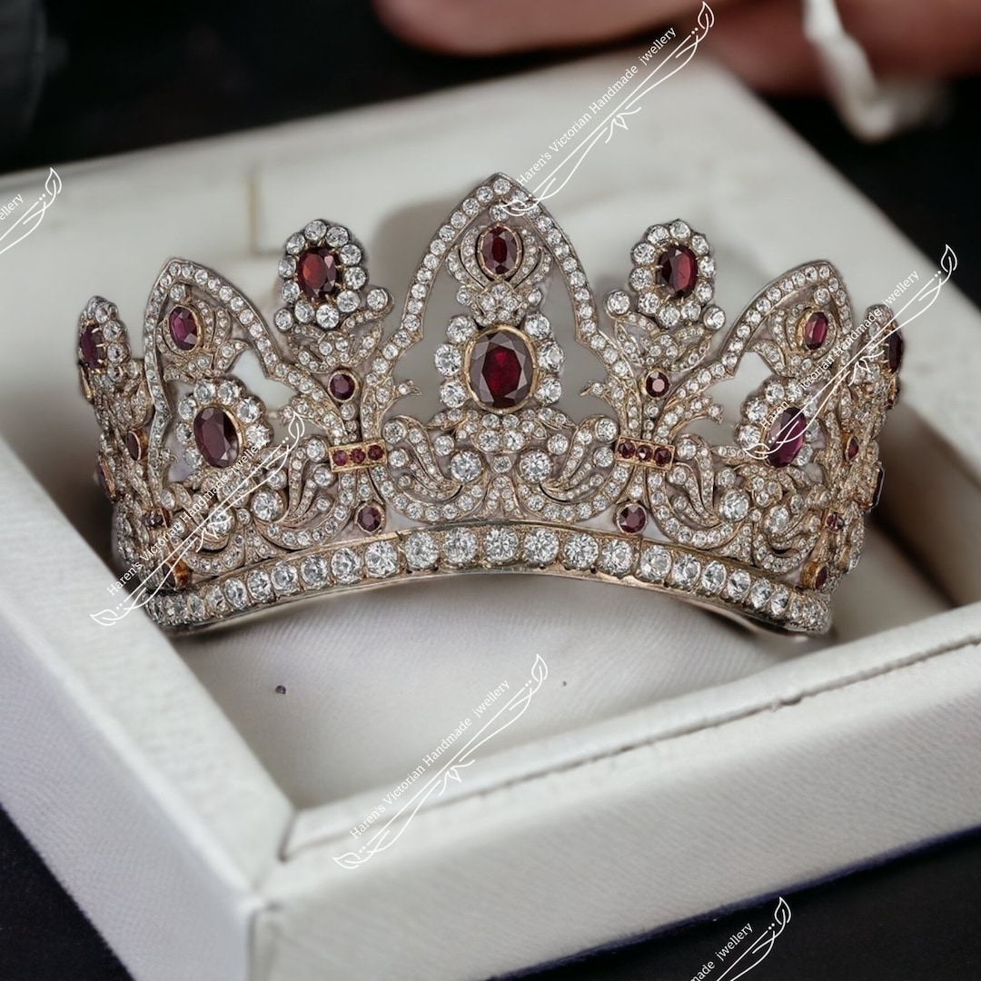 Vintage Reproduction 925 Sterling Silver CZ Zircon Garnet Tiara for Her ...