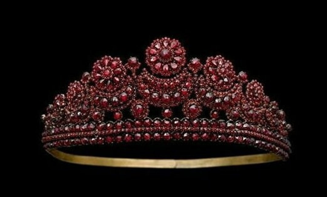 Victorian Garnet Jewelry for Women , Bridal Wedding Headpiece in 925 ...