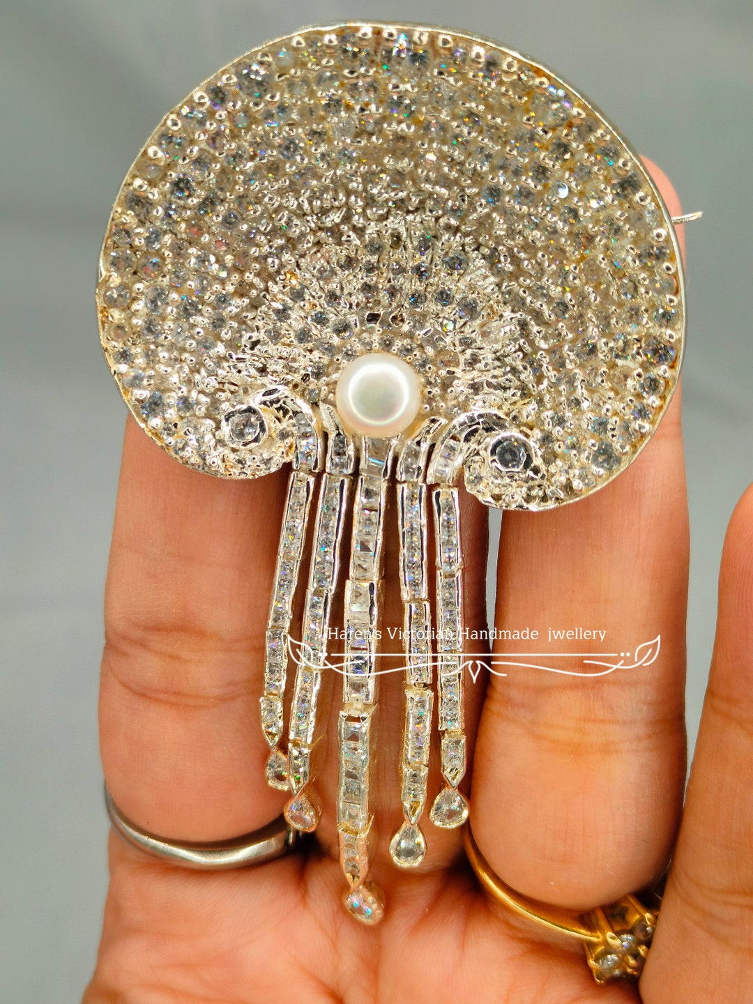 Vintage Reproduction 925 Sterling Silver 12.67 CWT Rose Cut Diamond and ...