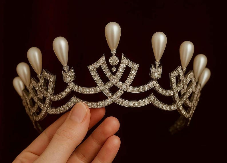 Empress Maria Fedonovra Pearl Spike Tiara in Sterling Silver/ Cubic ...