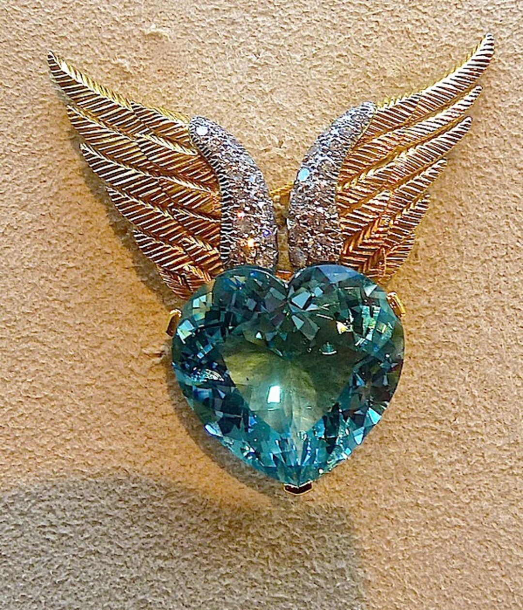 Art Deco Blue Topaz Brooch Pin, Angel Wings Heart Stimulated Diamond ...