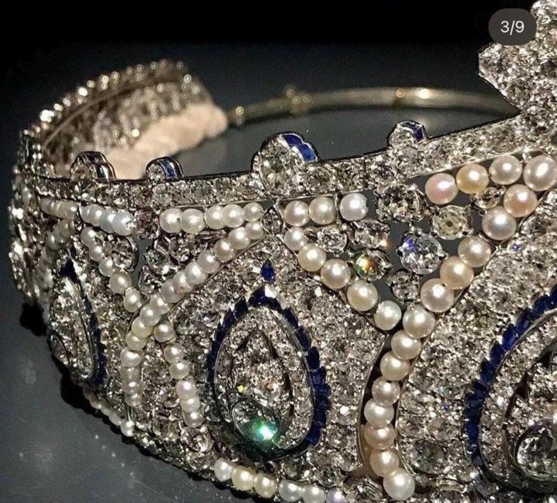 The Duchess of Gloucester Tiara , 925 Ster Silver, Cubic Zircon, Pearl ...