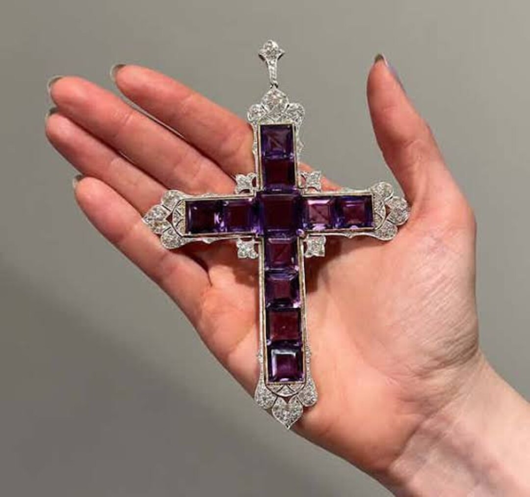 Princess Diana Inspired Amethyst Cross Pendant, 925 Sterling Silver ...