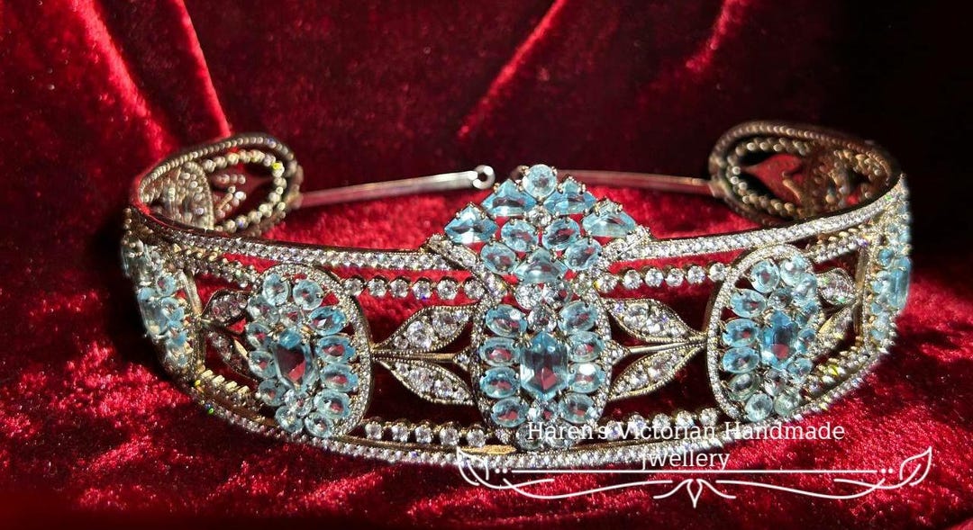 Art Deco Aquamarine Bridal Tiara in 925 Sterling Silver and Cubic Zirconia - Beautiful Wedding ...