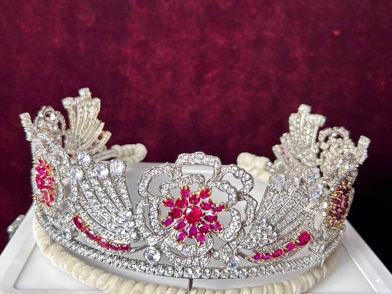 Royal Burmese Ruby Floral Tiara - Victorian Inspired Queen Elizabeth II ...