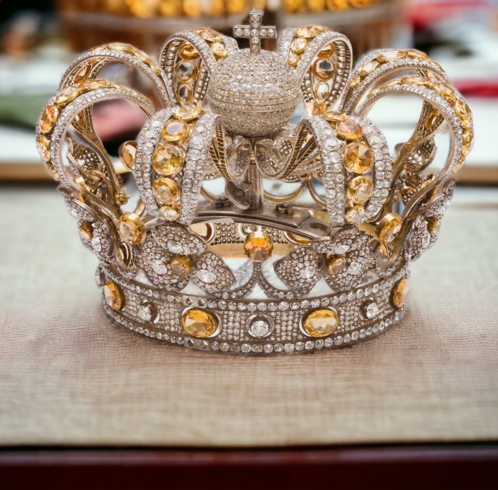 Crown of Isabela II of Spain, 925 Sterling Silver Cz Zircon Yellow ...