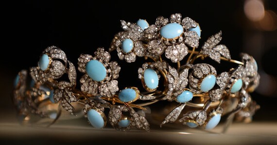 Vintage Rose Cut Diamond and Turquoise Tiara 925 Sterling - Etsy