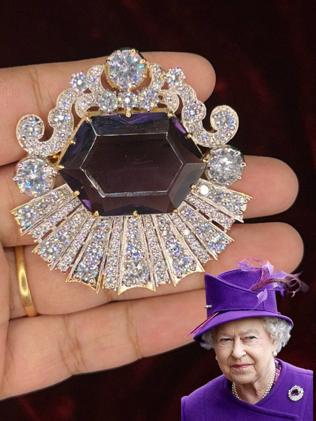 Vintage Inspired 925 Sterling Silver Cz Zircon Queen Elizabeth Ii Kent ...