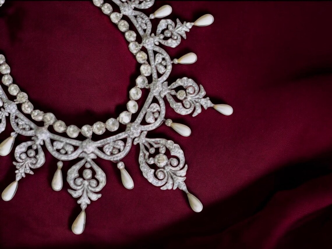 Famous Barbara Cartland Pearl Drop Necklace in Silver and Luxury Cz ...