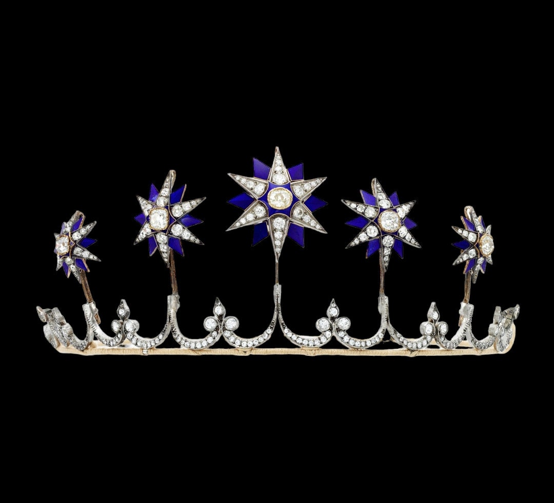 Vintage Inspired 925 Sterling Silver Cz Zircon Blue Enamel Star Tiara ...