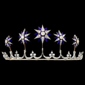 Vintage Inspired 925 Sterling Silver Cz Zircon Blue Enamel Star Tiara ...