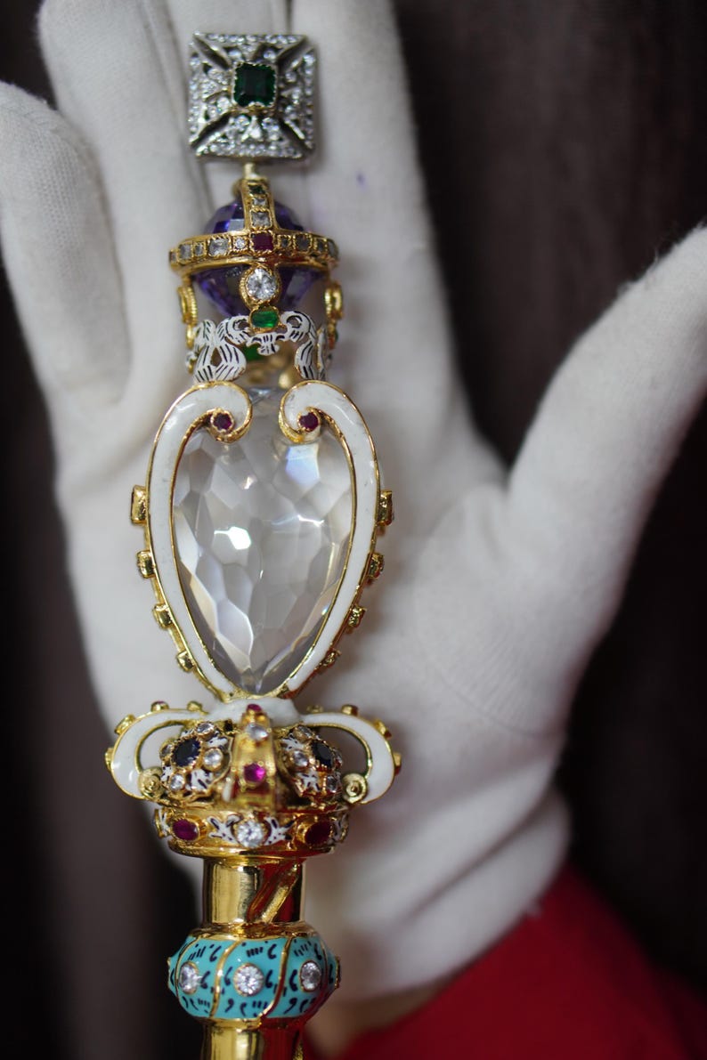 Sterling Silver Royal Scepter With CZ, Enamel, Sapphire - Etsy UK
