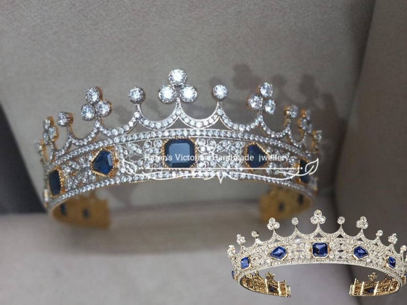Queen Victoria Sapphire Coronet in Silver and Zircon, Luxury Crown ...