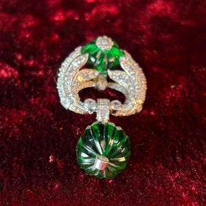 Art Deco Inspired Rothschild Family Carved Emerald Brooch in 925 ...