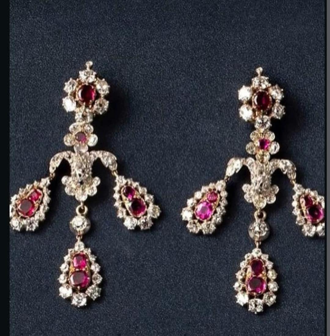 Vintage Inspired Danish Queen Ruby Earring in 925 Sterling Silver and ...