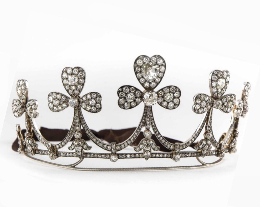 Princess Olga of Hanover Shamrock Tiara, Vintage 925 Sterling Silver Cz ...