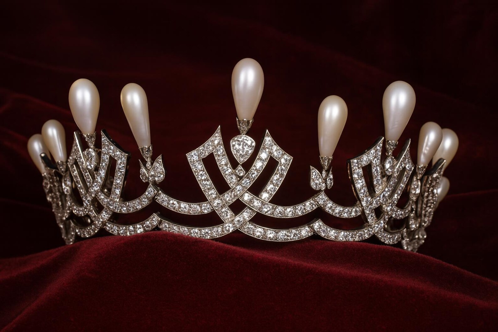 Empress Maria Fedonovra Pearl Spike Tiara in Sterling Silver/ Cubic ...
