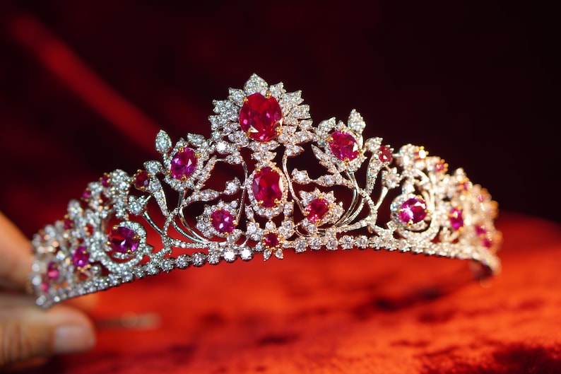 Vintage 925 Sterling Silver Ruby Flower Crown Bridal Wedding Crown for ...