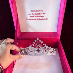 Vintage Style Ruby Tiara - Sterling Silver CZ Zircon Crown - Elegant ...