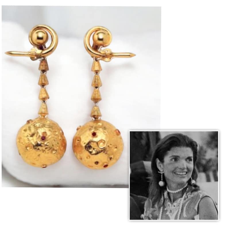 Jackie Kennedy Moon Earrings, 18k Gold Plated Sterling Silver Replica ...