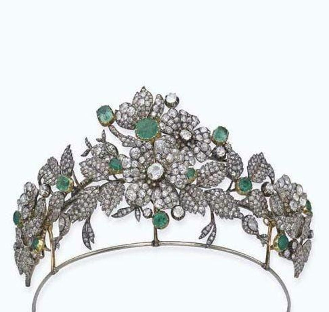 Emerald Floral Tiara in 925 Sterling Silver, Cubic Zirconia Tiara ...