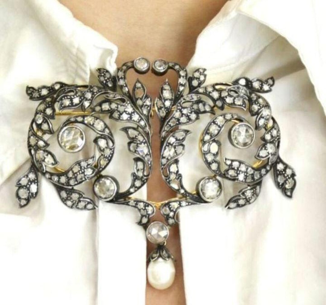 Vintage Style Simulated Diamond Scroll Shaped Pearl Brooch for Women - Etsy
