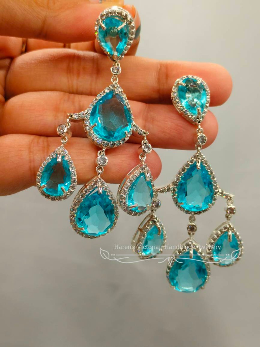 Vintage Inspired 925 Sterling Silver CZ Zircon Blue Topaz Kate ...