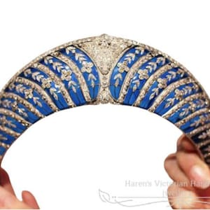Vintage 925 Silver Simulated Diamond Blue Enamel Royal Tiara - Etsy