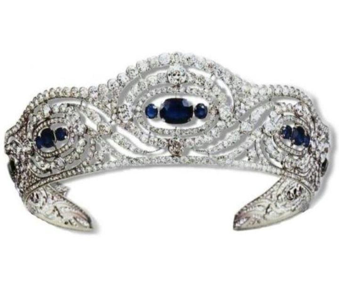 Royal Tiara Queen Mary of Portugal Blue Sapphire and Cubic Zircon Tiara ...