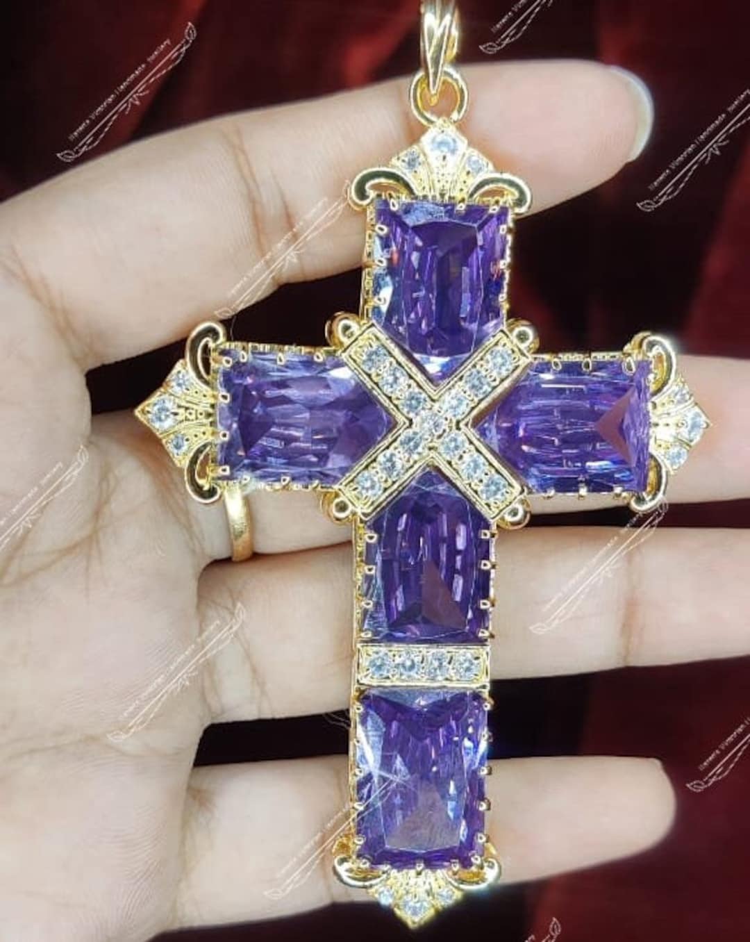 Vintage Princess Diana Amethyst Cross Pendant, Gold Plated Sterling ...