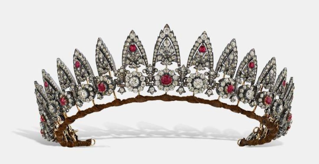 Vintage Ruby and Diamond Necklace Tiara Crown Headband in 925 Sterling ...