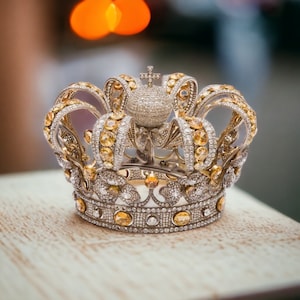 Crown of Isabela II of Spain, 925 Sterling Silver Cz Zircon Yellow ...