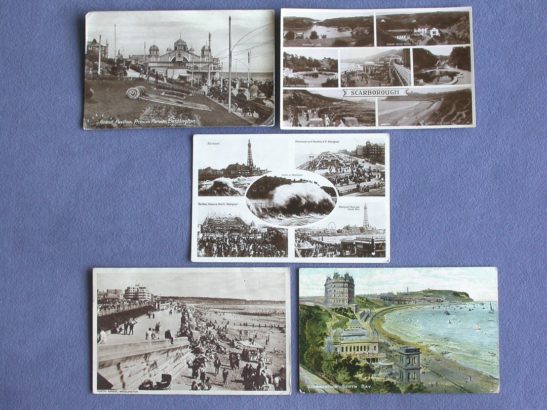 Five Vintage Postcards Depicting English Seaside Resorts in the North ...