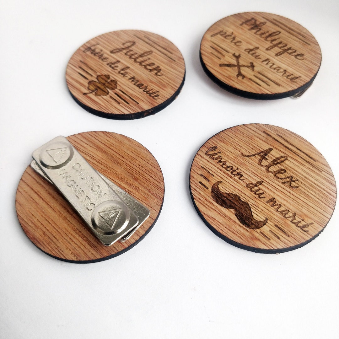 Personalized Magnetic Wooden Wedding Badge, Witness Magnet Badge ...