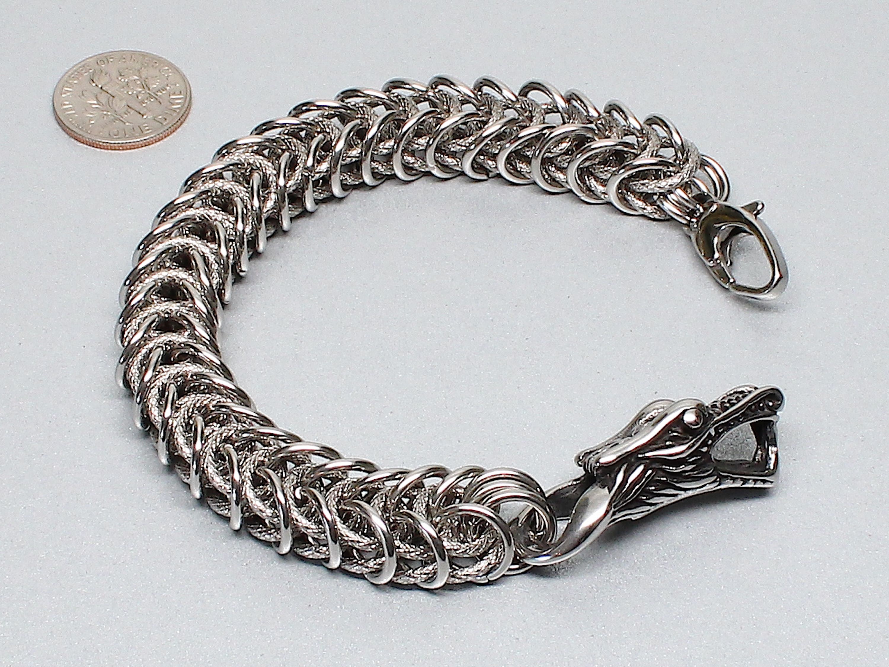 DRAGON SCALE Chain Maille Bracelet, Stainless Steel, Black Enameled ...
