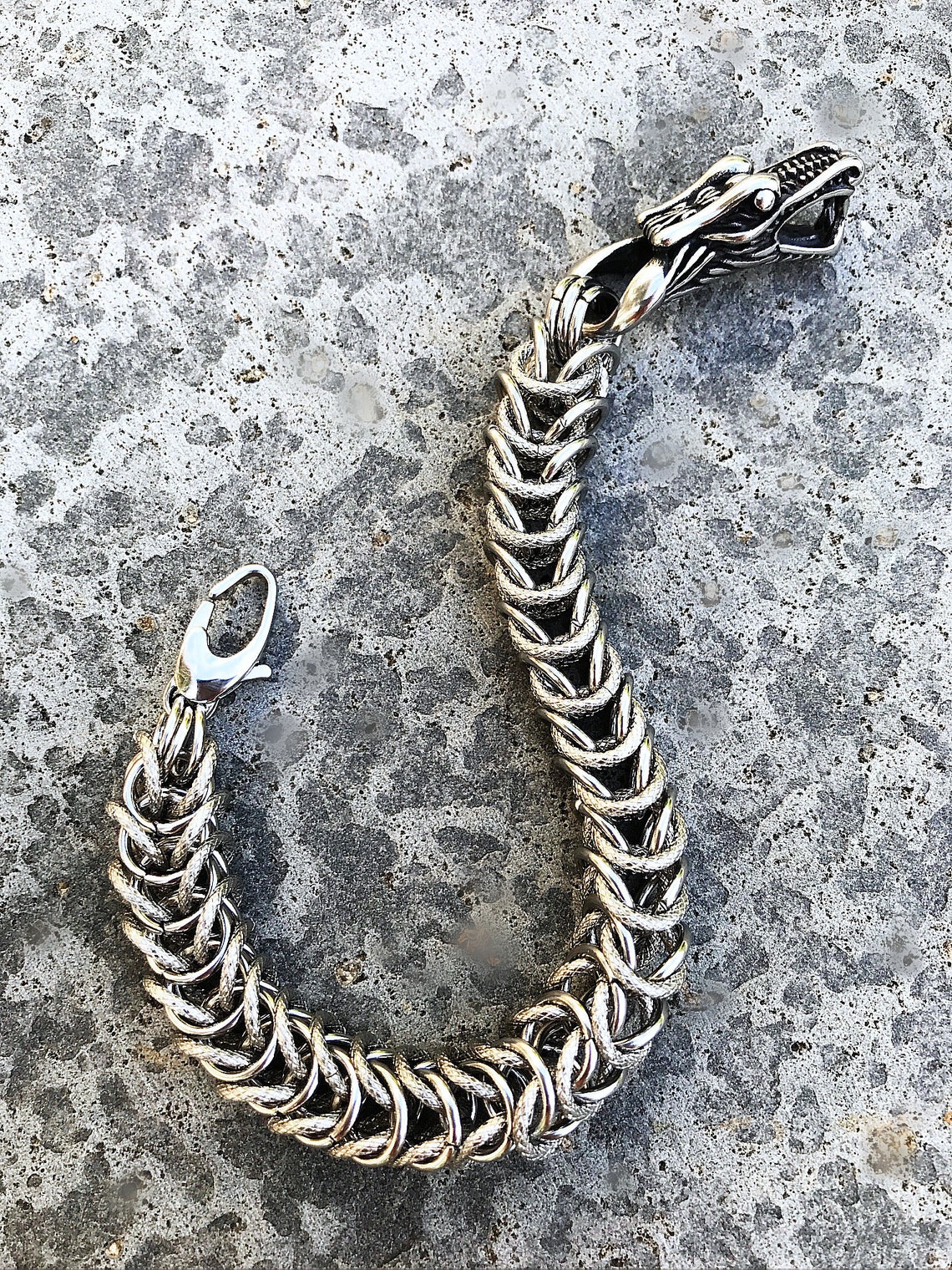 DRAGON SCALE Chain Maille Bracelet, Stainless Steel, Black Enameled ...