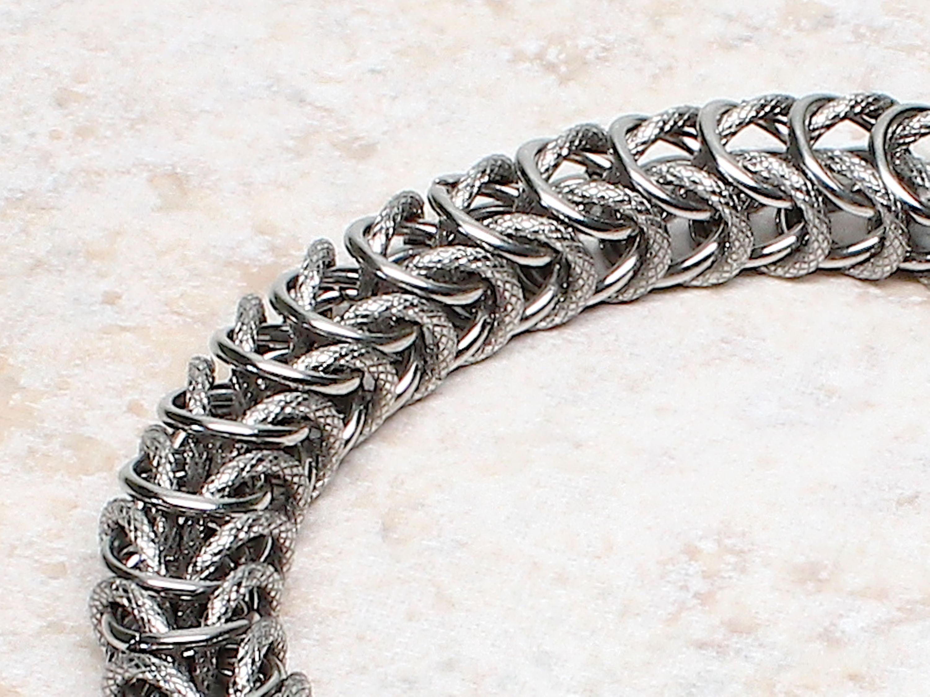 DRAGON SCALE Chain Maille Bracelet, Stainless Steel, Black Enameled ...