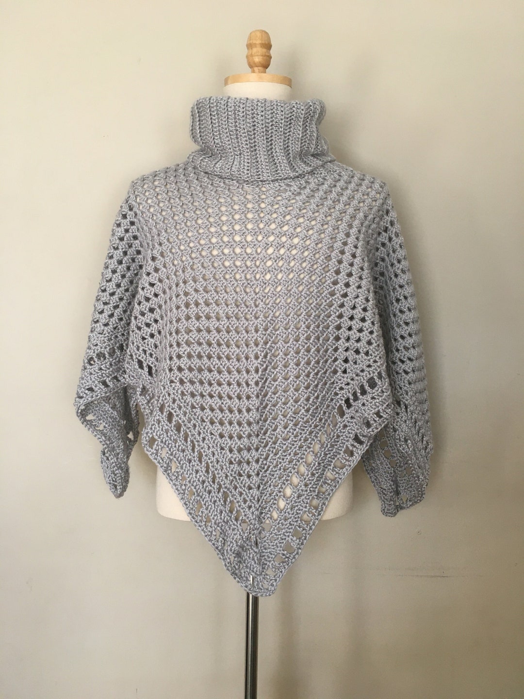 Crochet Mesh Diamond Poncho With Adjustable Collar - Etsy