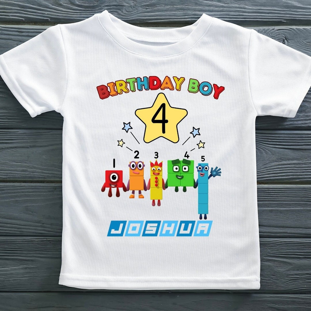 Personalised Number Blocks Style Kids Birthday Tshirt Children's Party ...