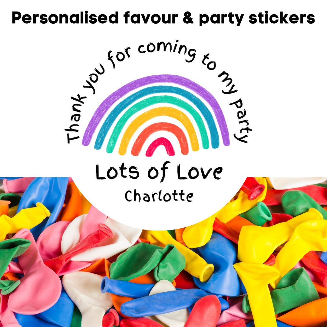 Rainbow Birthday Stickers | Personalised Thank You for Coming Stickers ...