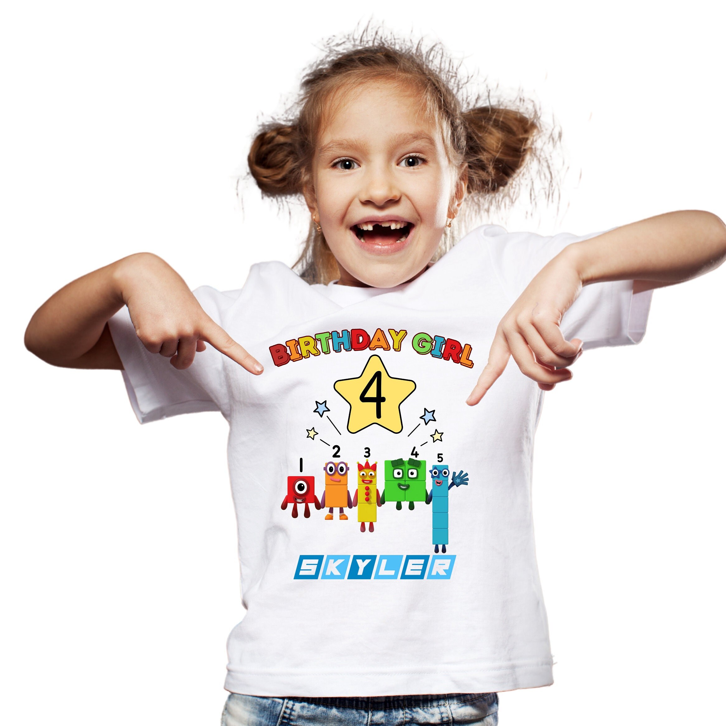 Personalised Number Blocks Style Kids Birthday Tshirt Children's Party ...