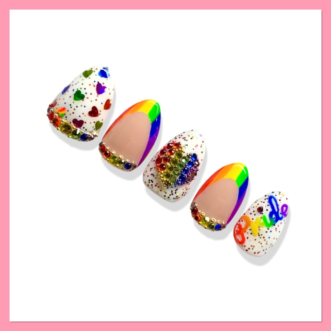 Rainbow Press on Nails | Gay Pride Nails | Heart Press Ons | Pride ...