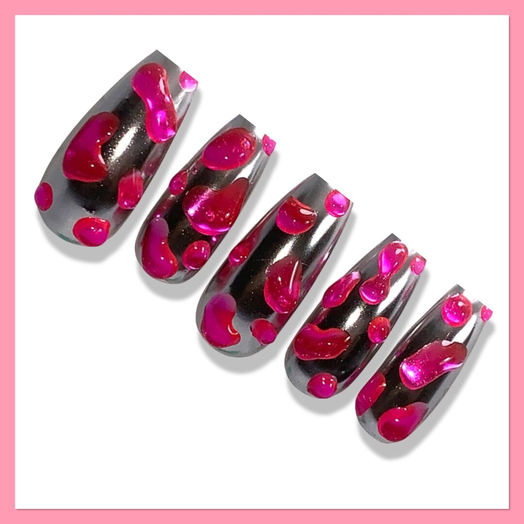 3D Drip Press on Nails | Pink Drip Nails | Pink Jelly Press Ons | Metal ...