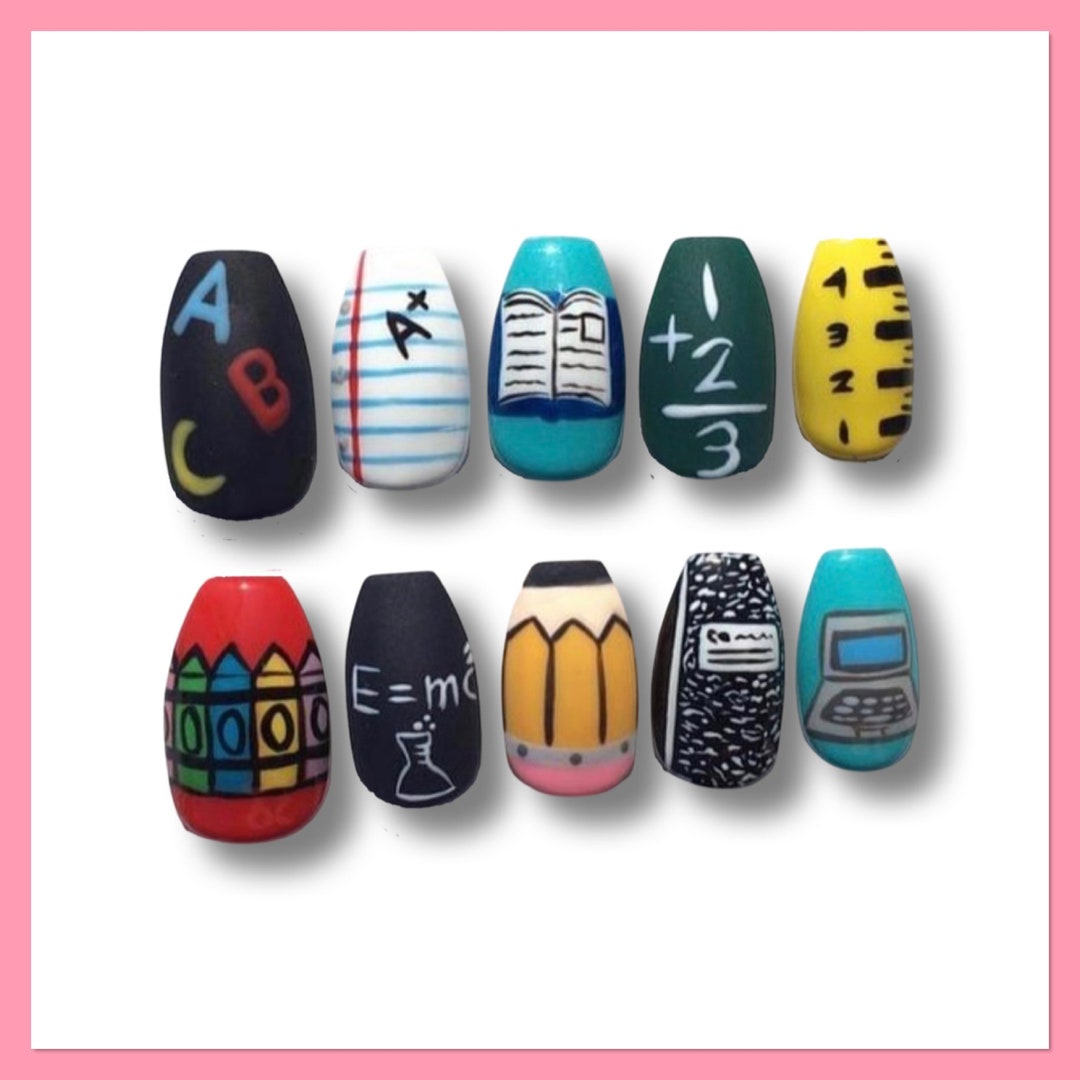 Teacher Nails Back to School Nails School Nails School Supplies Fake ...