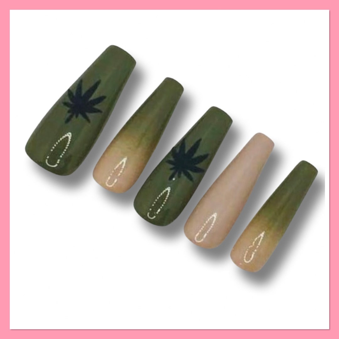 Green Press on Nails | Weed Fake Nails | 420 False Nails | Smoke Press ...