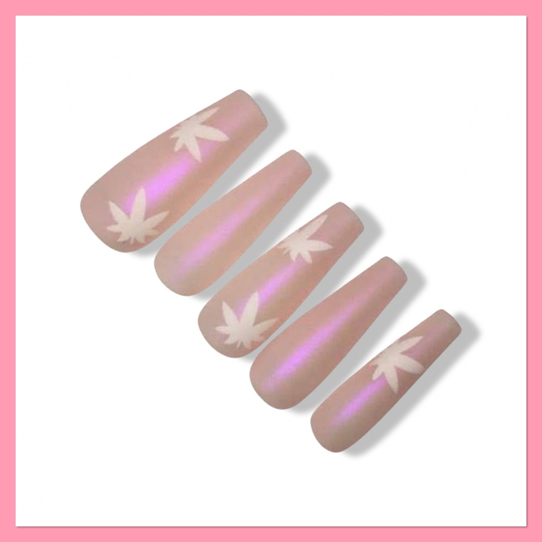 Iridescent Pink Pink Nails Weed Nails 420 Nails Weed Leaf Pot Nails ...
