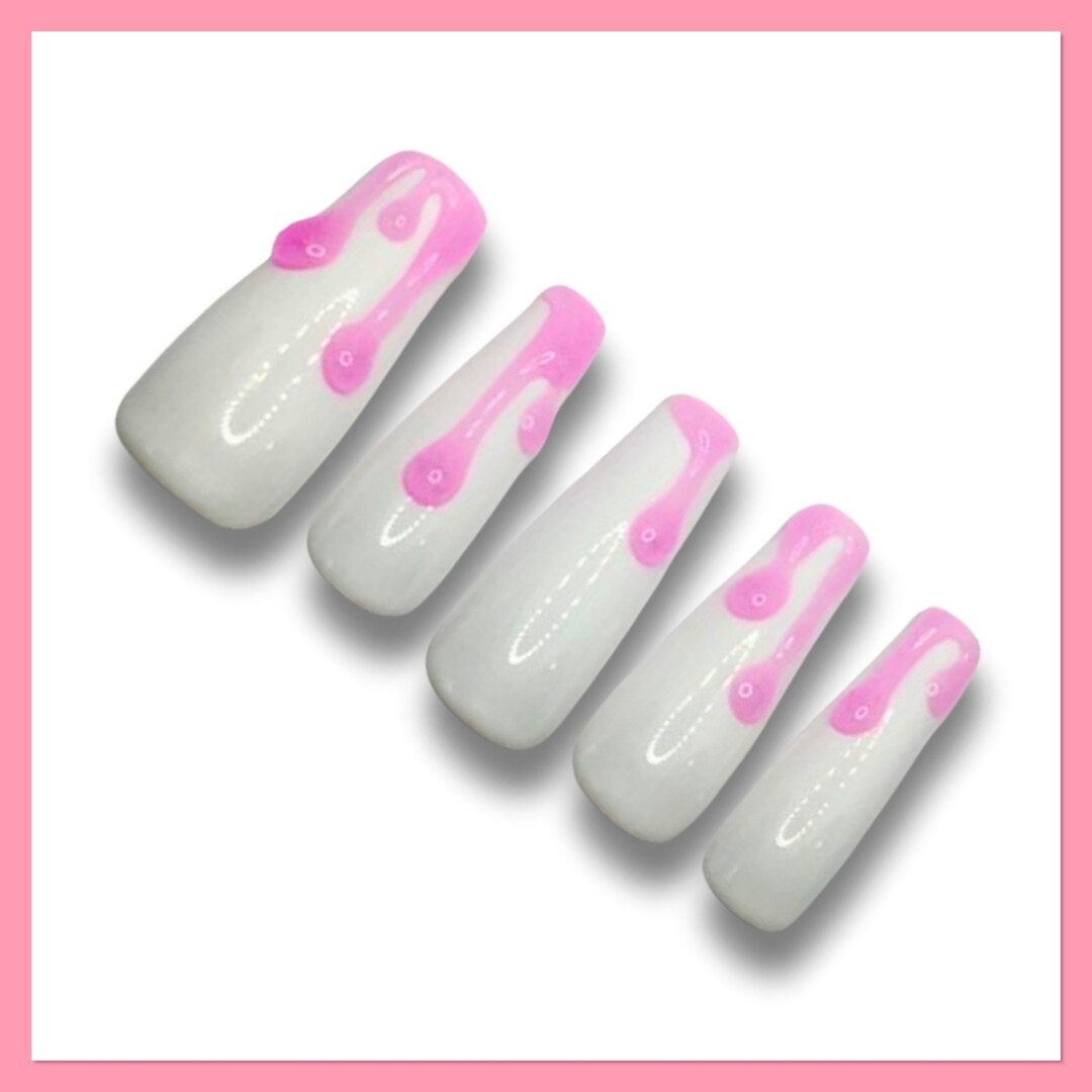 Pink Drip Nails Slime Nails Wet Nail Look Pink Nails - Etsy